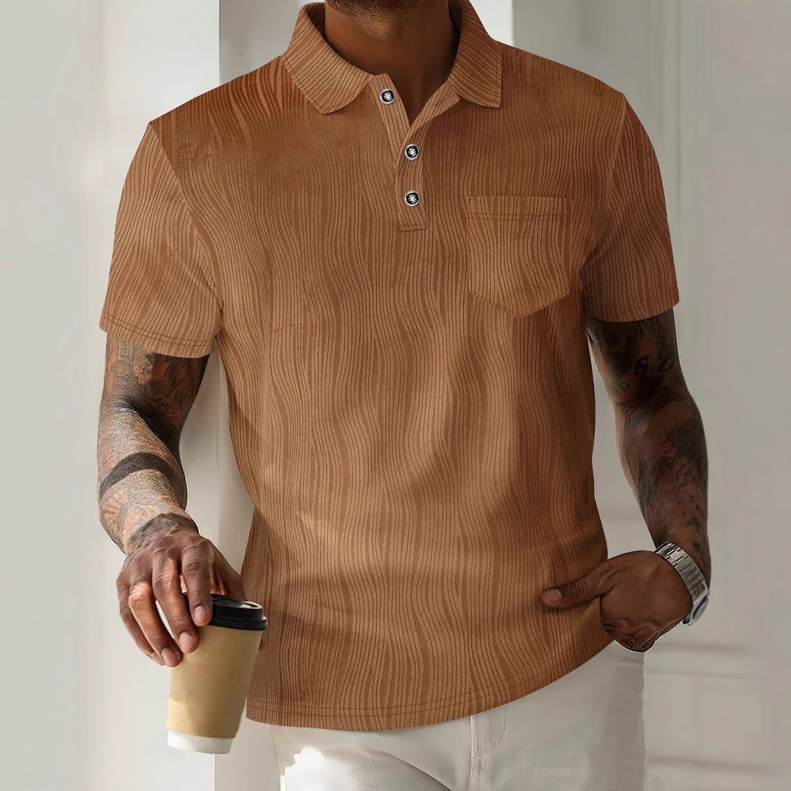 Dolkfu Collared Casual Shirt for Men Po-lo Short Sleeve Striped Golf ...