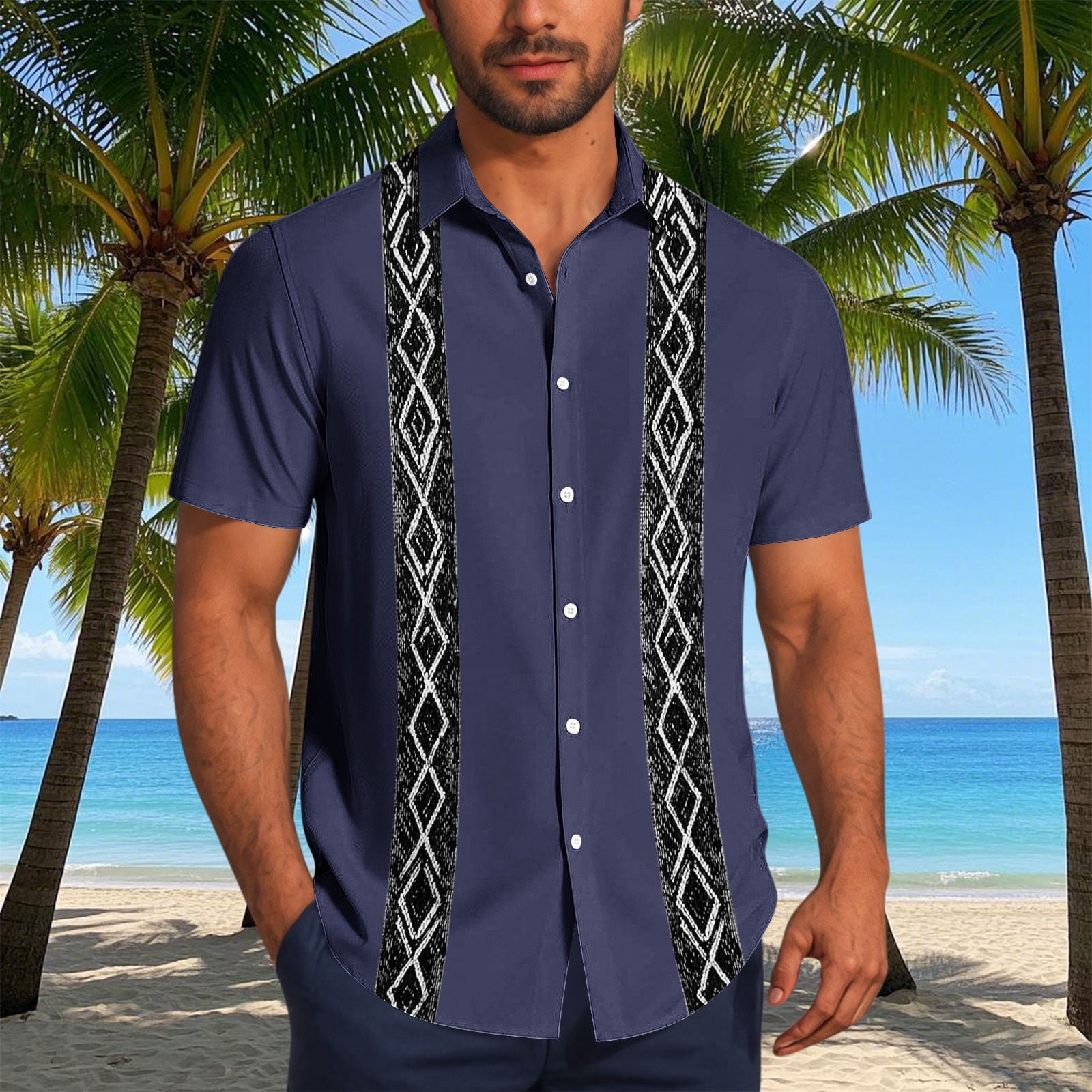 Dolkfu Collared Golf Shirts for Men Short Sleeve Boho Button Blue Tops ...