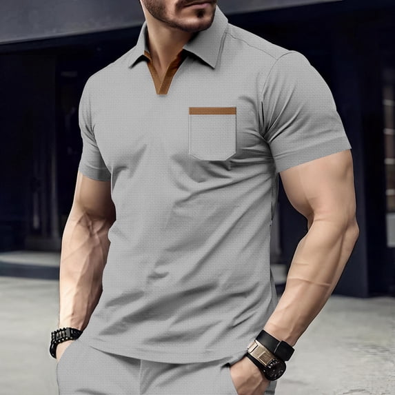Dolkfu Collared Men'S Dress Shirts Minimalist Short Sleeve Pull-On Gray ...