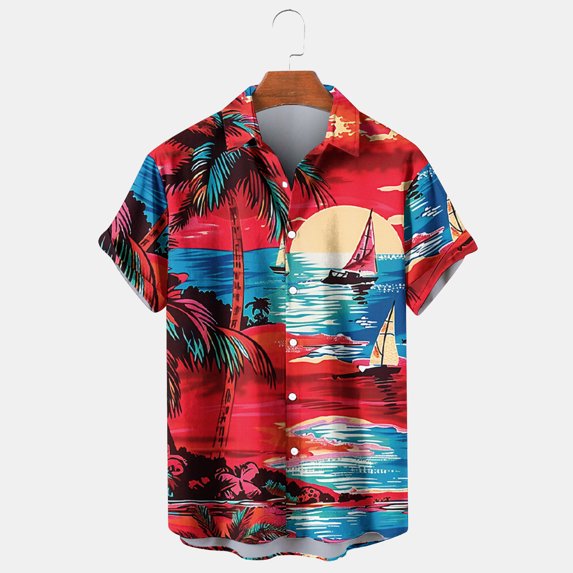 Dolkfu Collared Shirts for Men Multicolor Hawaiian Style Short Sleeve ...