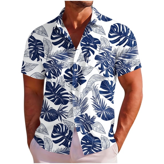 Dolkfu Collared Short Sleeve Button Down Men Short Sleeve Blue Button ...