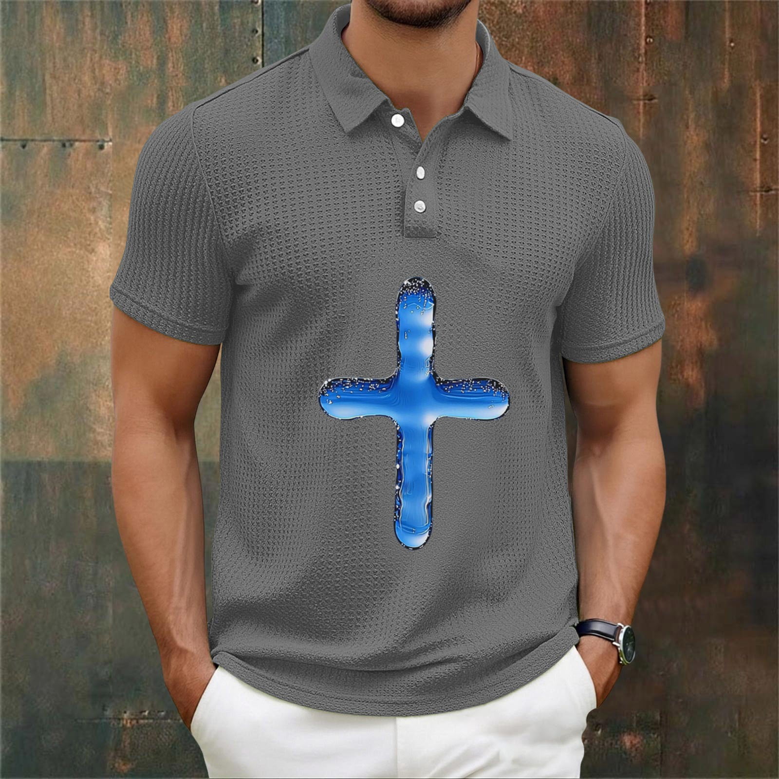 Dolkfu Collared True Classic Tees Men Button Short Sleeve Gray The ...