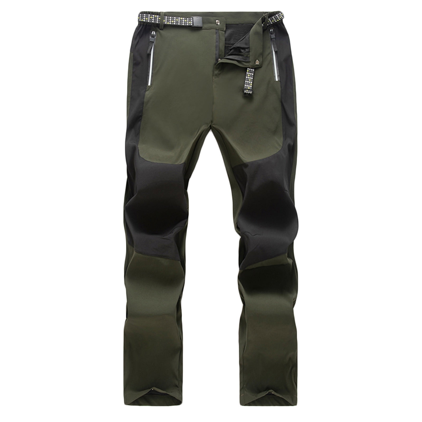 Dolkfu Color Block Pants Mens Green Cargo Hiking Wear-Resistant Zipper ...