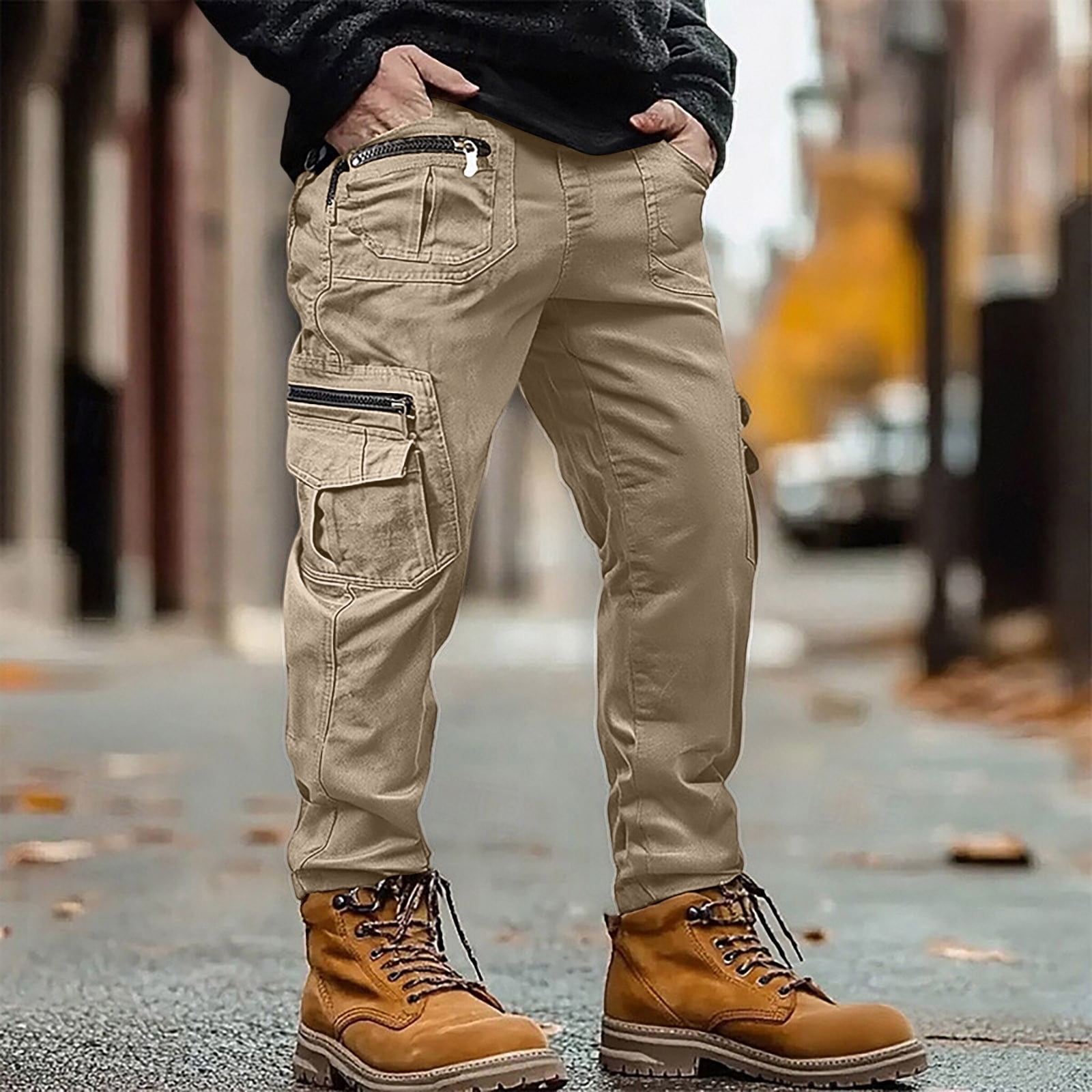 Dolkfu Cotton Winter Pants for Men Cargo Yellow Work Pants Zipper ...