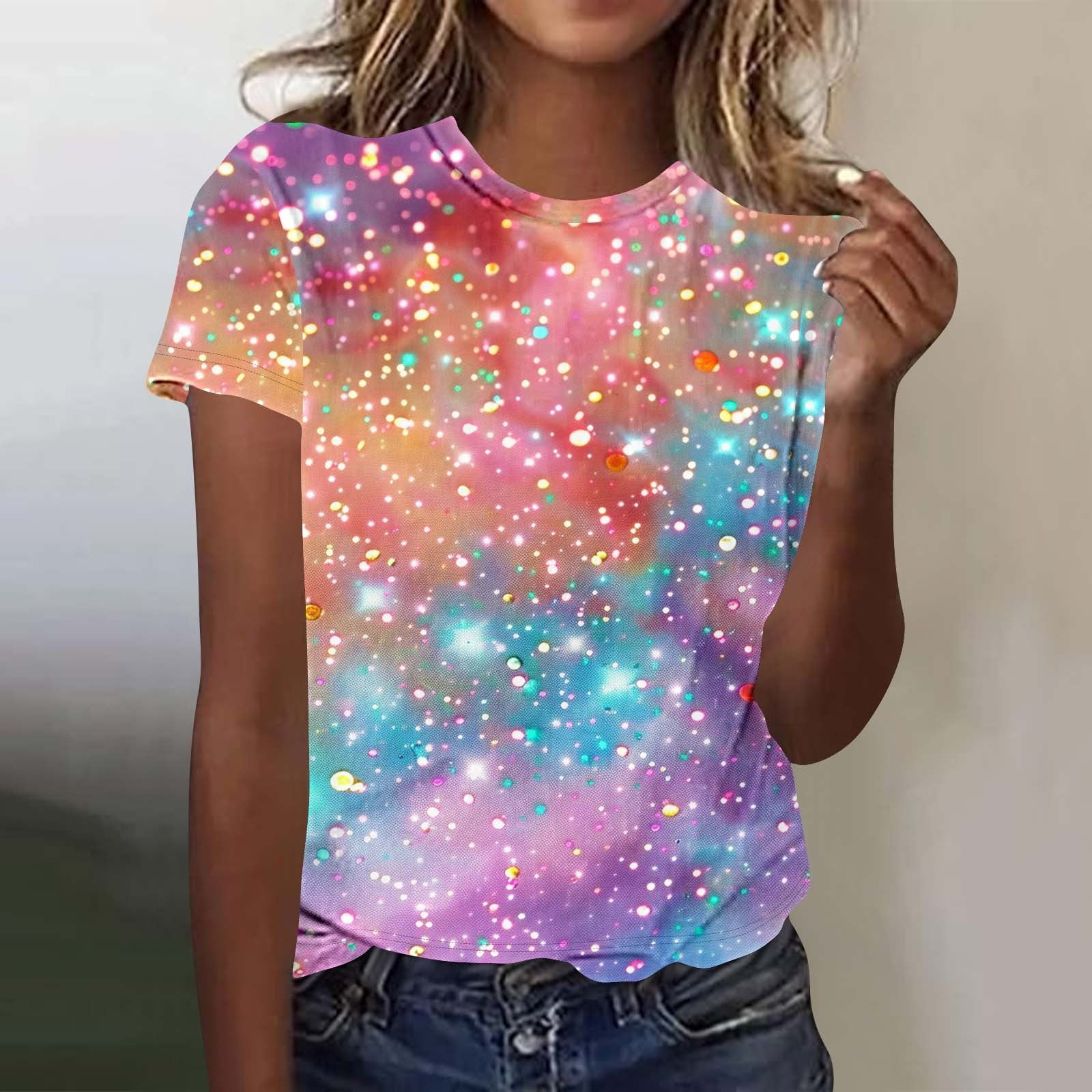 Dolkfu Crew Neck Women's Tops Short Sleeve Casual Graphic Loose Fit T ...