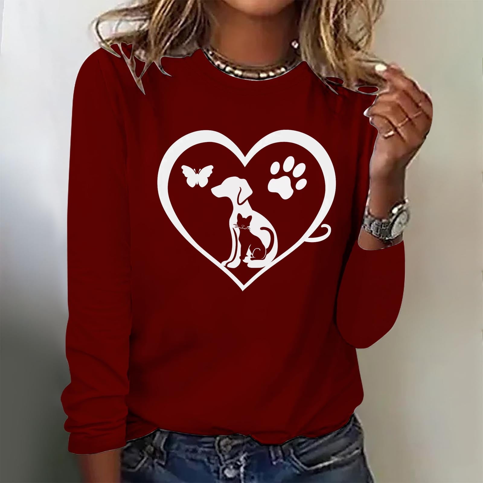 Dolkfu Cruise Clothes Crew Neck Red Long Sleeve Soft Graphic Relaxed