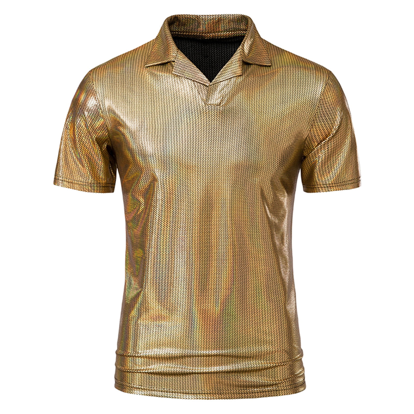 Dolkfu Disco Mens Shirts Casual Short Sleeve Slim Fit Sequin Stretch Po ...