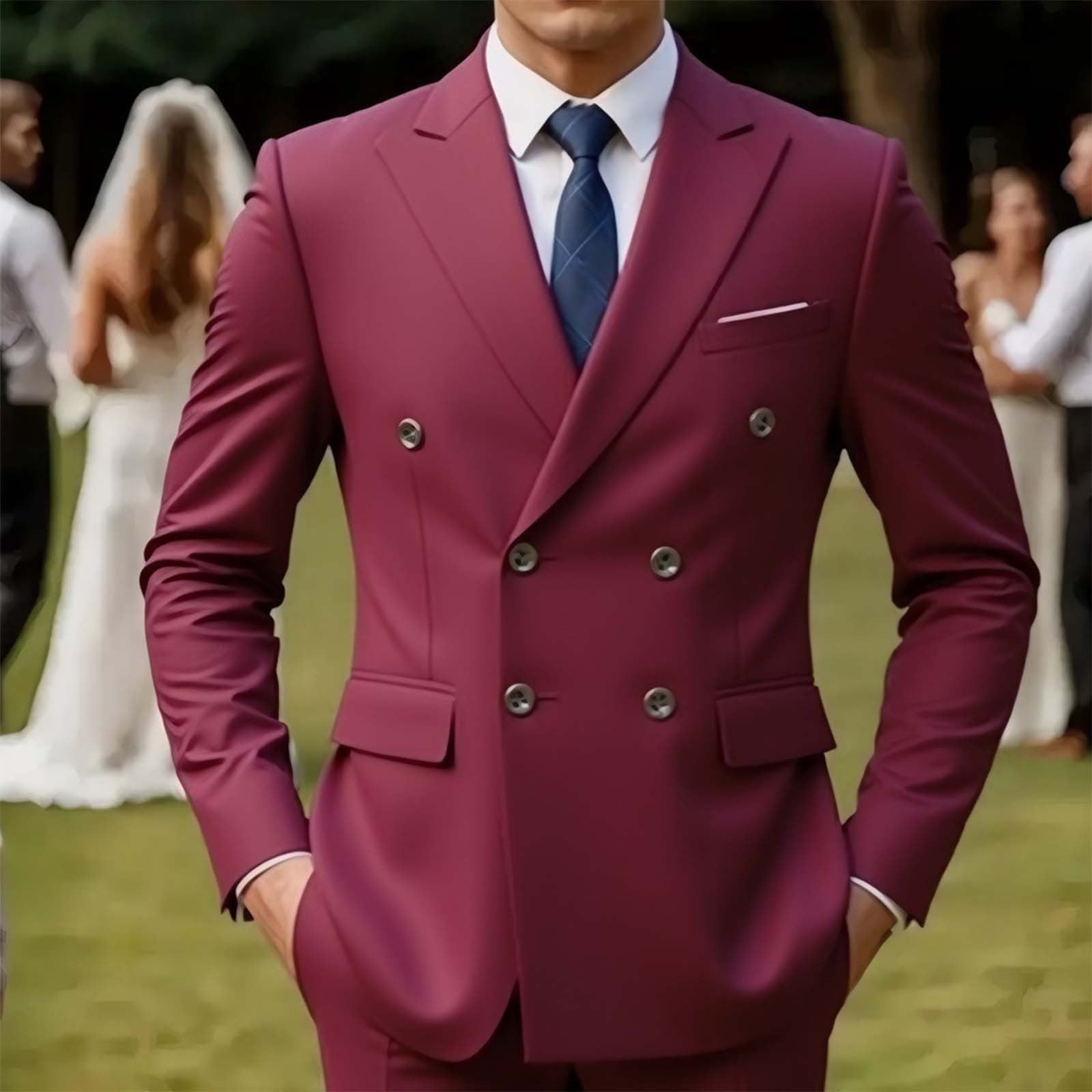 Dolkfu Double Breasted Mens Jackets Notched Lapel Red One Button Blazer ...