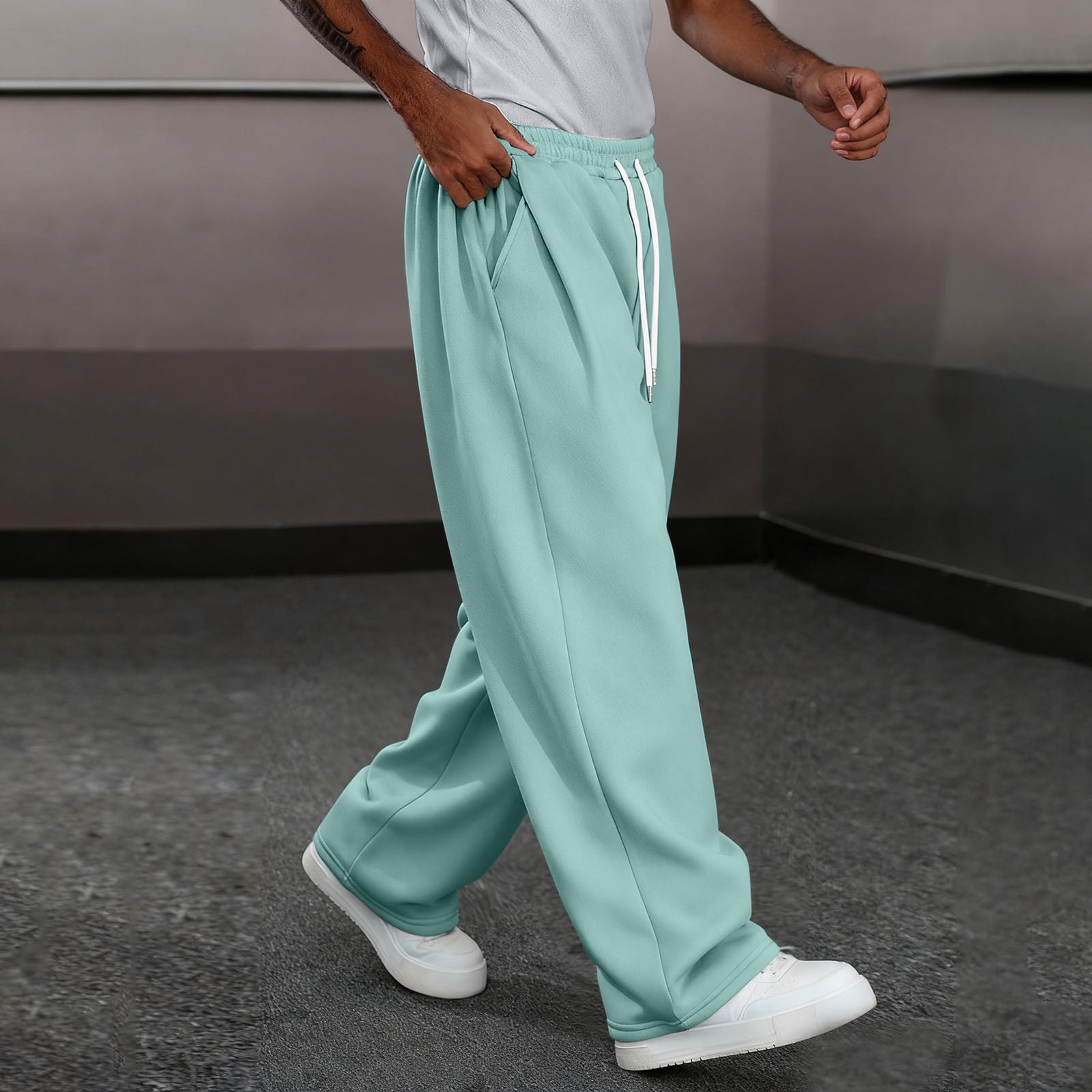 Dolkfu Drawstring Pants Men Athletic Wide Leg Blue Sweatpants Active ...