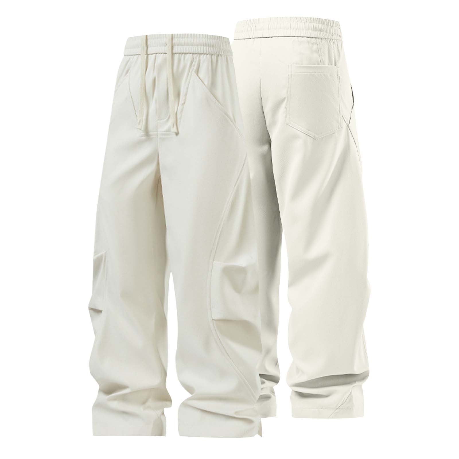 Dolkfu Drawstring Pants for Men Cargo White Baggy Straight Leg Pants ...