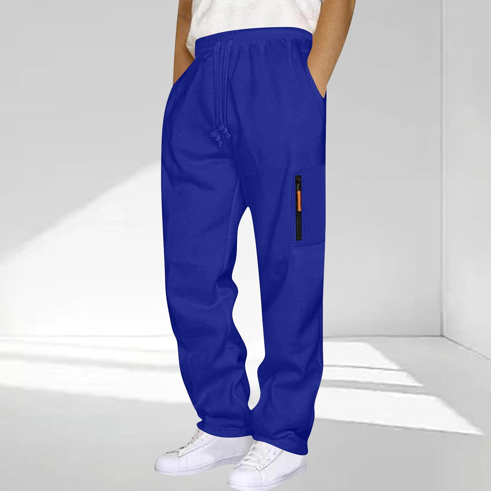 Dolkfu Drawstring Pants for Men Straight Leg Athletic Blue Sweatpants ...