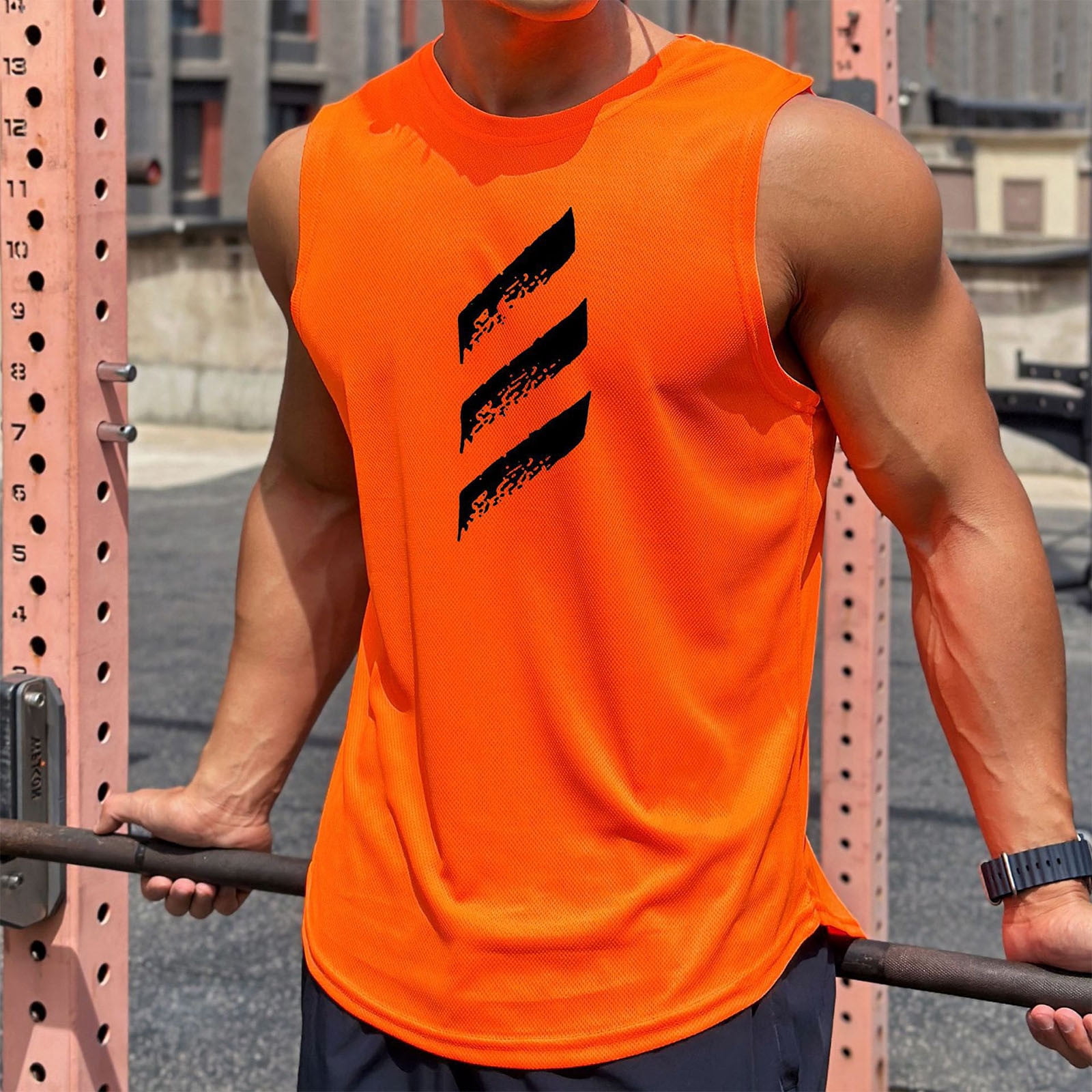Dolkfu Fitness Tank Top Men Sleeveless Orange Running Breathable ...