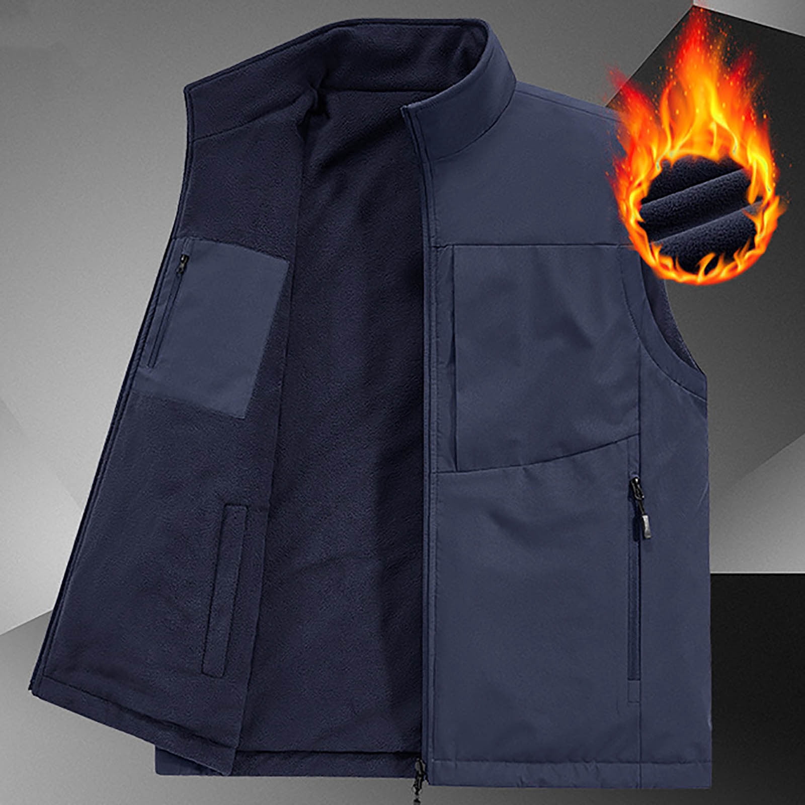 Dolkfu Fleece Lined Men's Jackets Full Zip Blue Vest Thermal Sleeveless ...