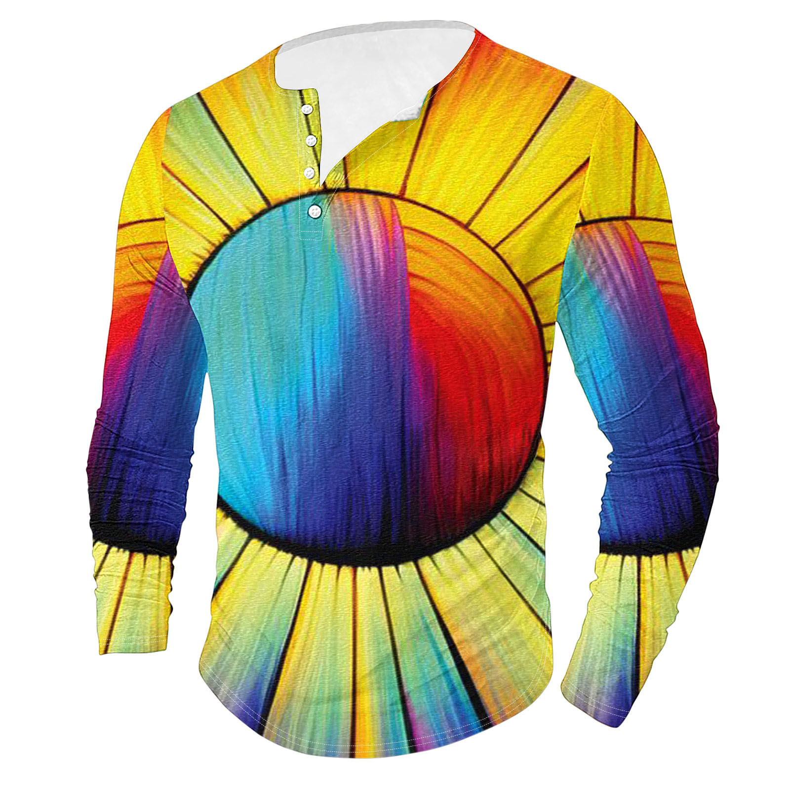 Dolkfu Front Placket Shirts Mens Yellow Long Sleeve Henley 3D Printed ...