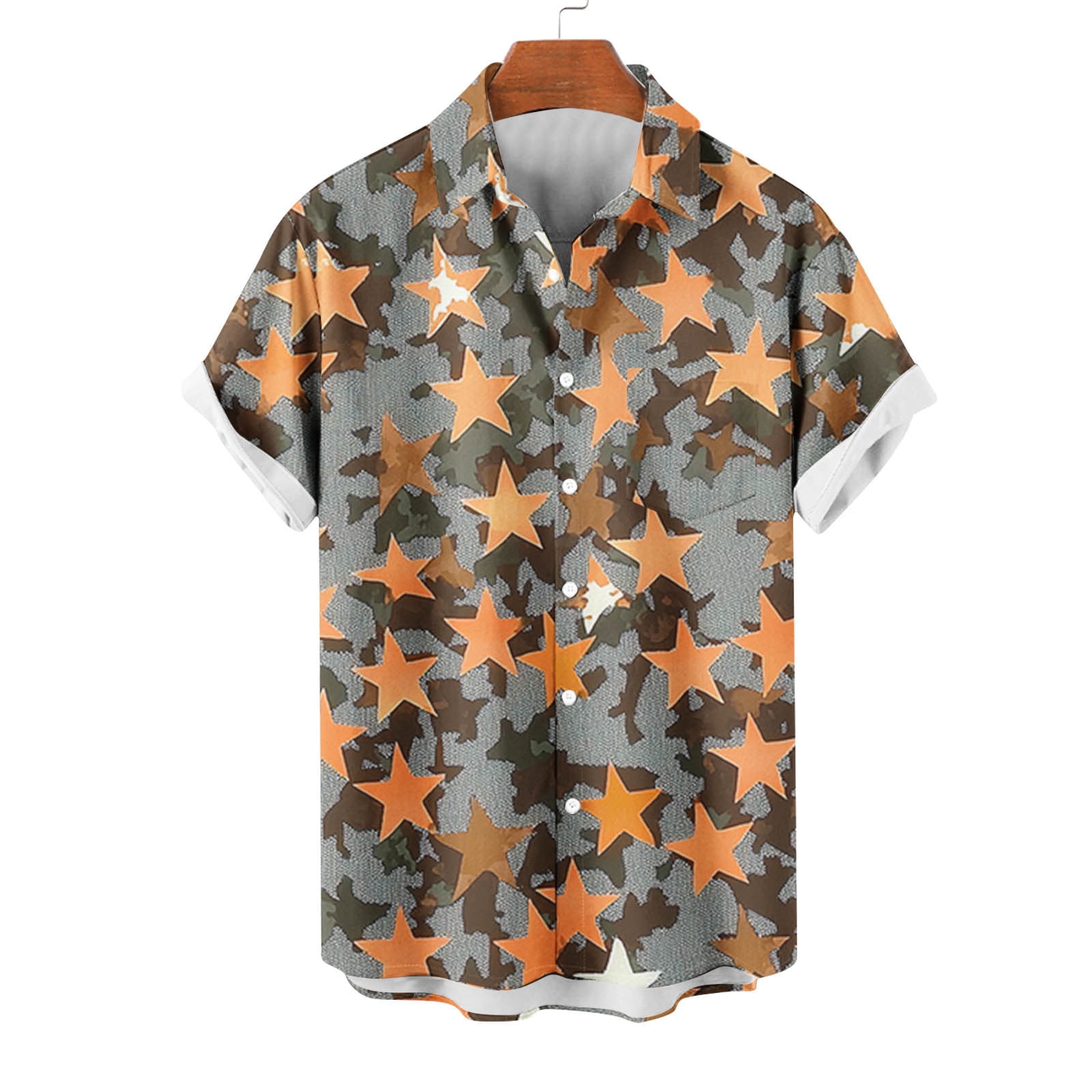 Dolkfu Gold Men Tees Button Down Short Sleeve Holiday Star Printed ...