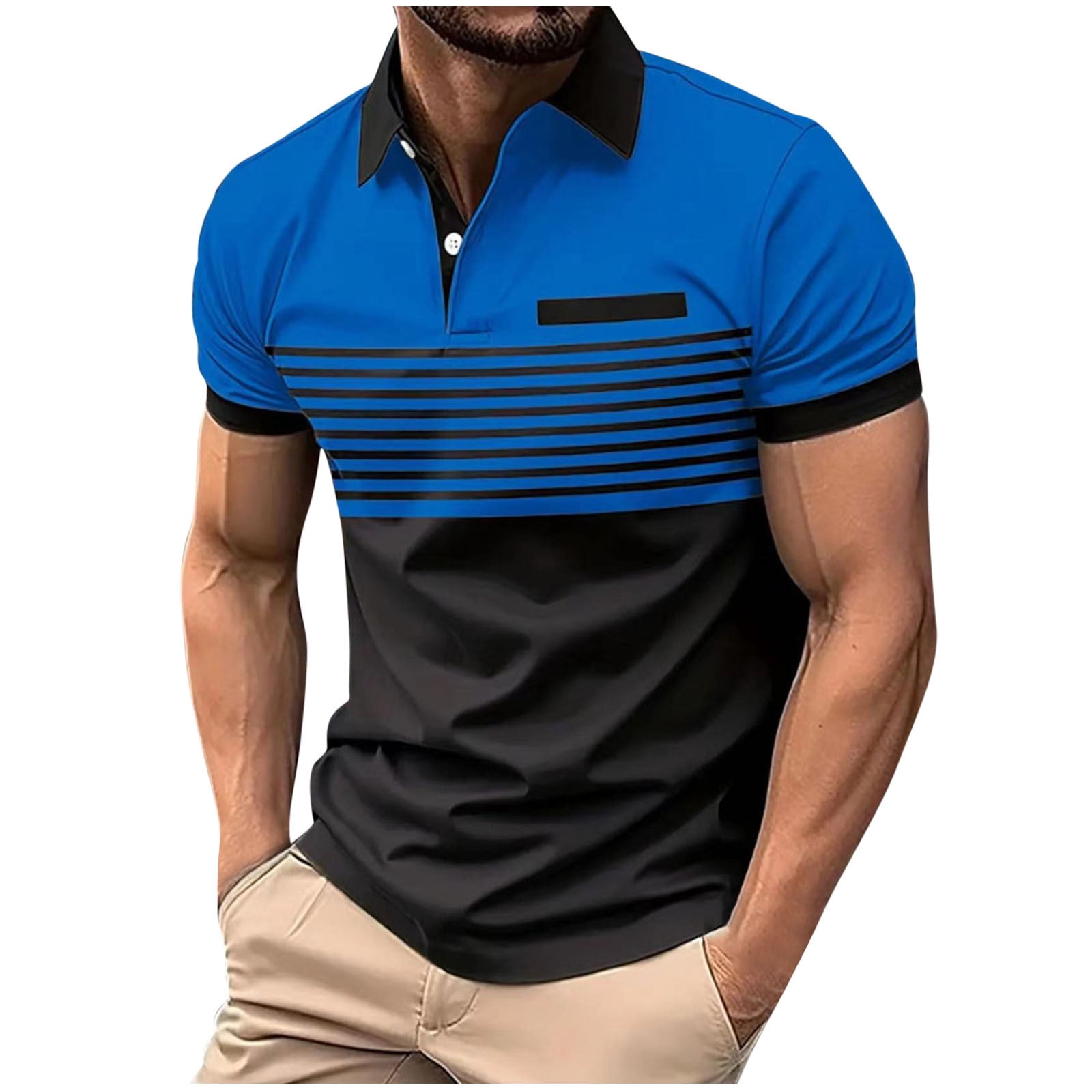 Dolkfu Golf Mens Shirts Blue Short Sleeve Striped Modern Fit Office ...