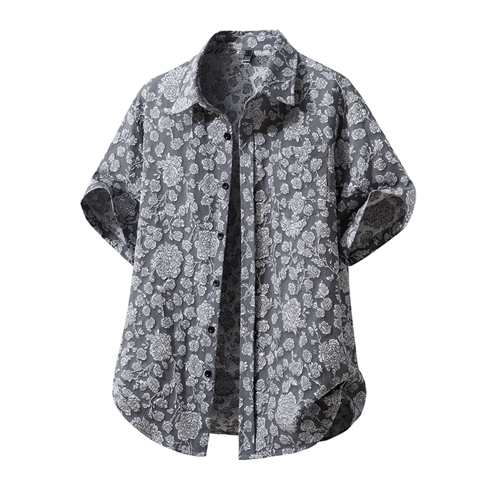 Dolkfu Gray Dress Shirts for Men Retro Vintage Short Sleeve Button ...