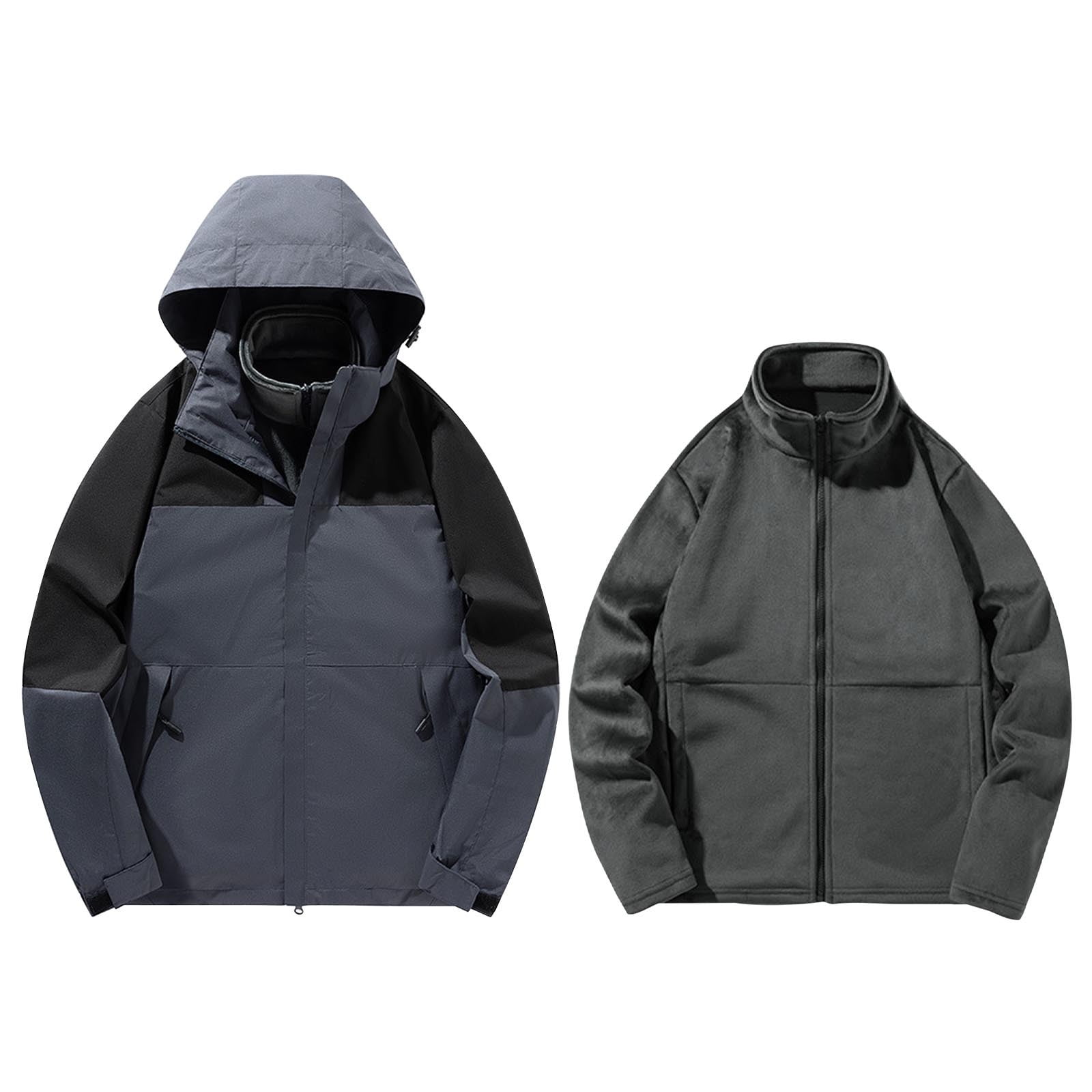 Dolkfu Gray Jackets for Man Detachable 3 in 1 Hooded Windbreaker ...