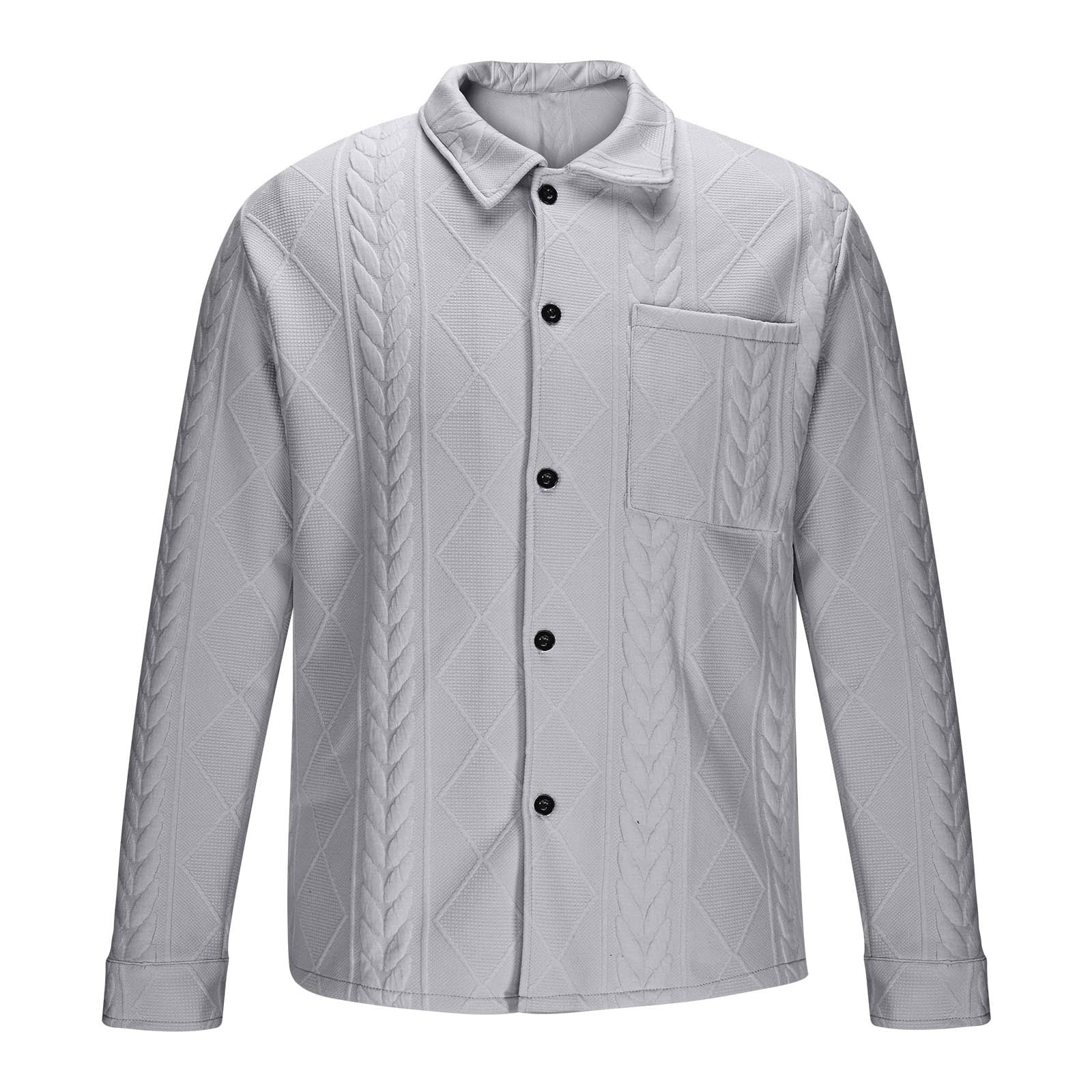 Dolkfu Gray Mens Jacket Jacquard Button Down Sweater Loose Lapel Collar ...