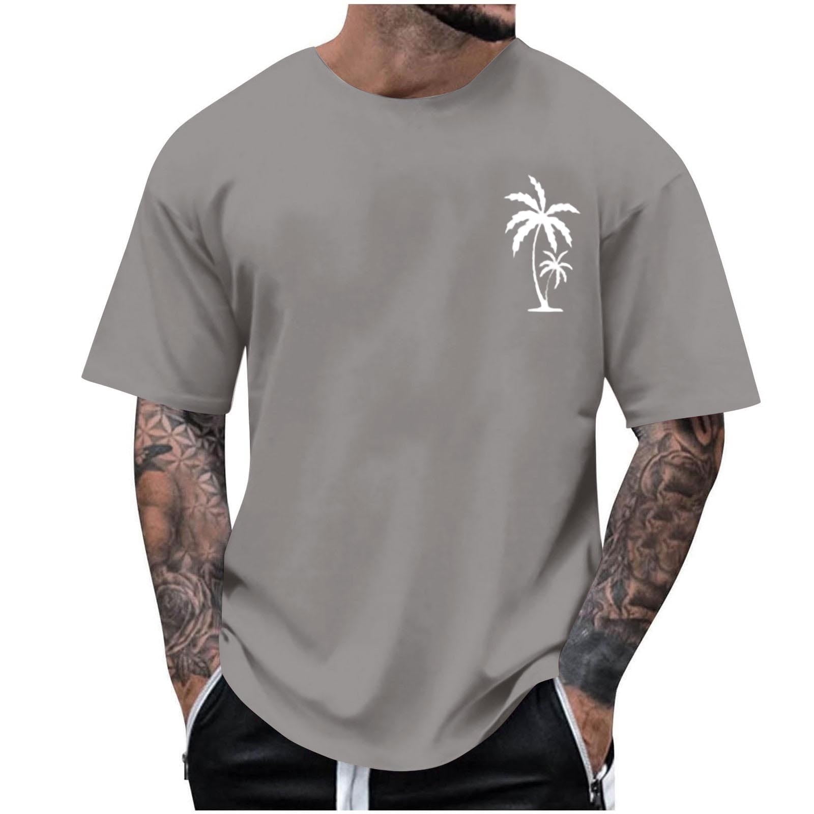 Dolkfu Gray Mens White Tee Shirts Vacation-Inspired Pull-On Crew Neck ...