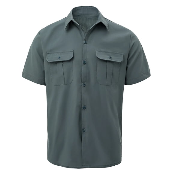 Dolkfu Gray Plus Size Tops Short Sleeve Refreshing Button Collared Tops ...