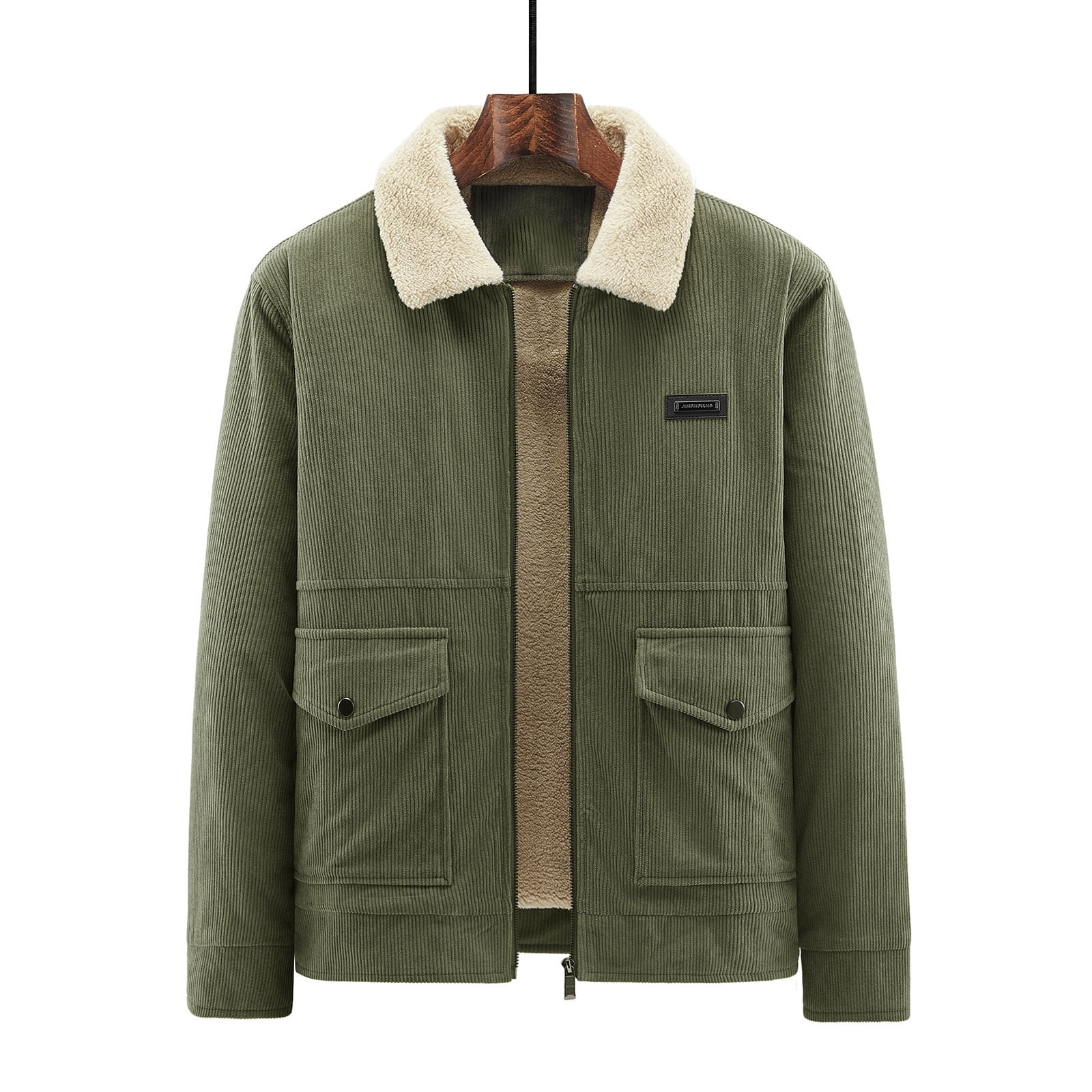 Dolkfu Green Jackets for Men 2025 Sherpa Lined Fleece Zip up Cargo ...