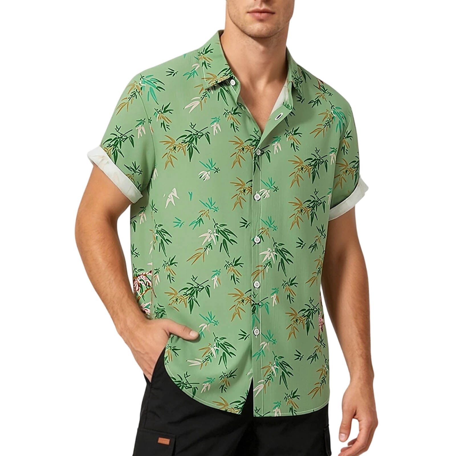 Dolkfu Green Short Sleeve Button Down Men Minimalist Short Sleeve ...
