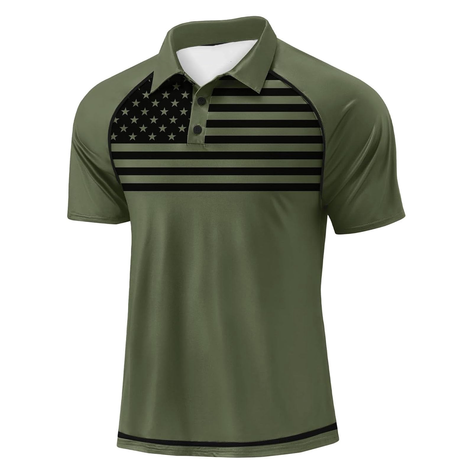 Dolkfu Green Summer Tops Independence Day Collared Button Short Sleeve ...