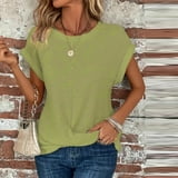 Dolkfu Green Tops for Women Crew Neck Waffle Knit Cap Sleeve T-Shirts ...