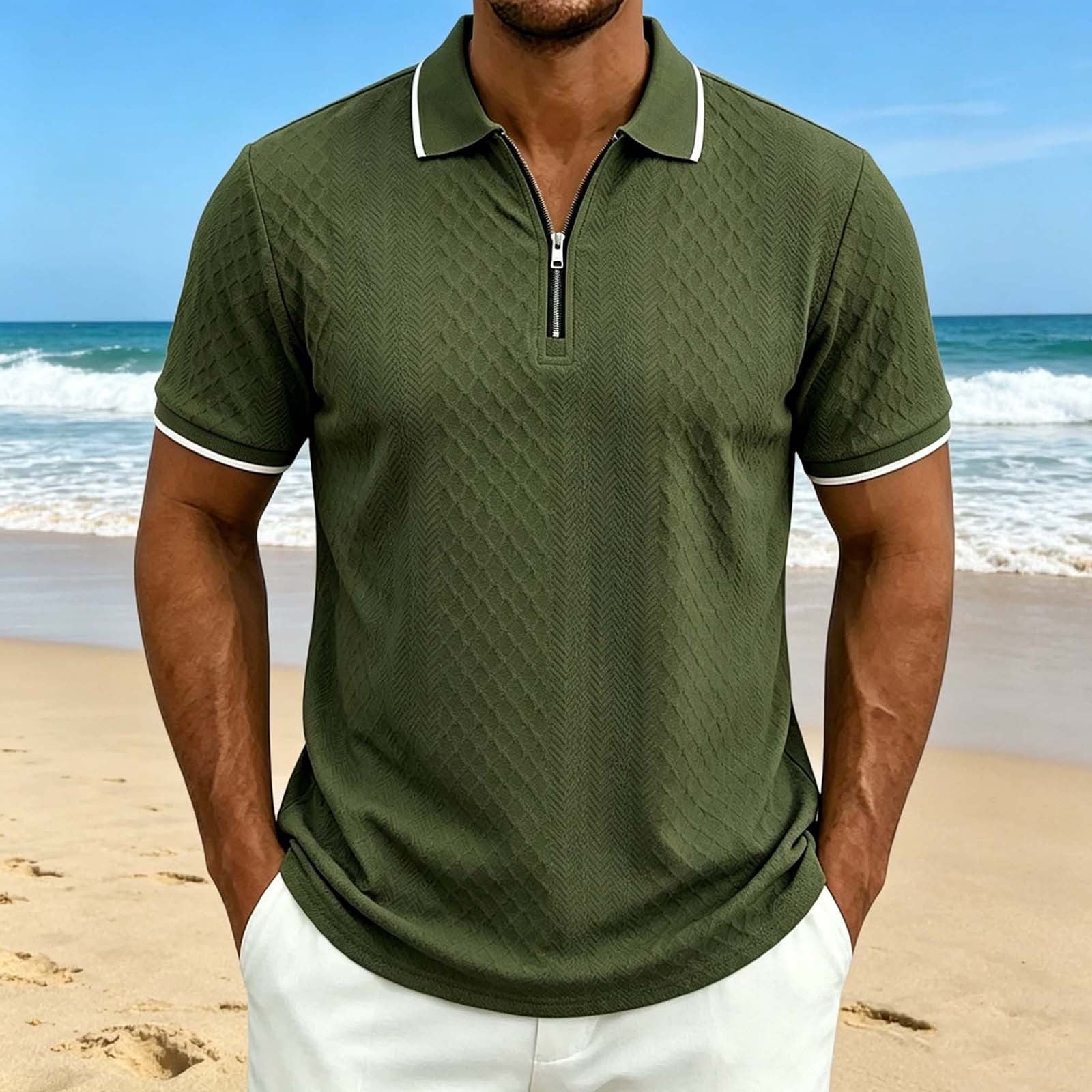 Dolkfu Green True Classic Tees Men Collared Quarter Zip Minimalist ...