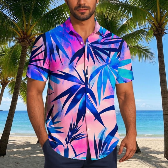 Dolkfu Hawaiian Style Button-up Shirts for Men Short Sleeve Button ...