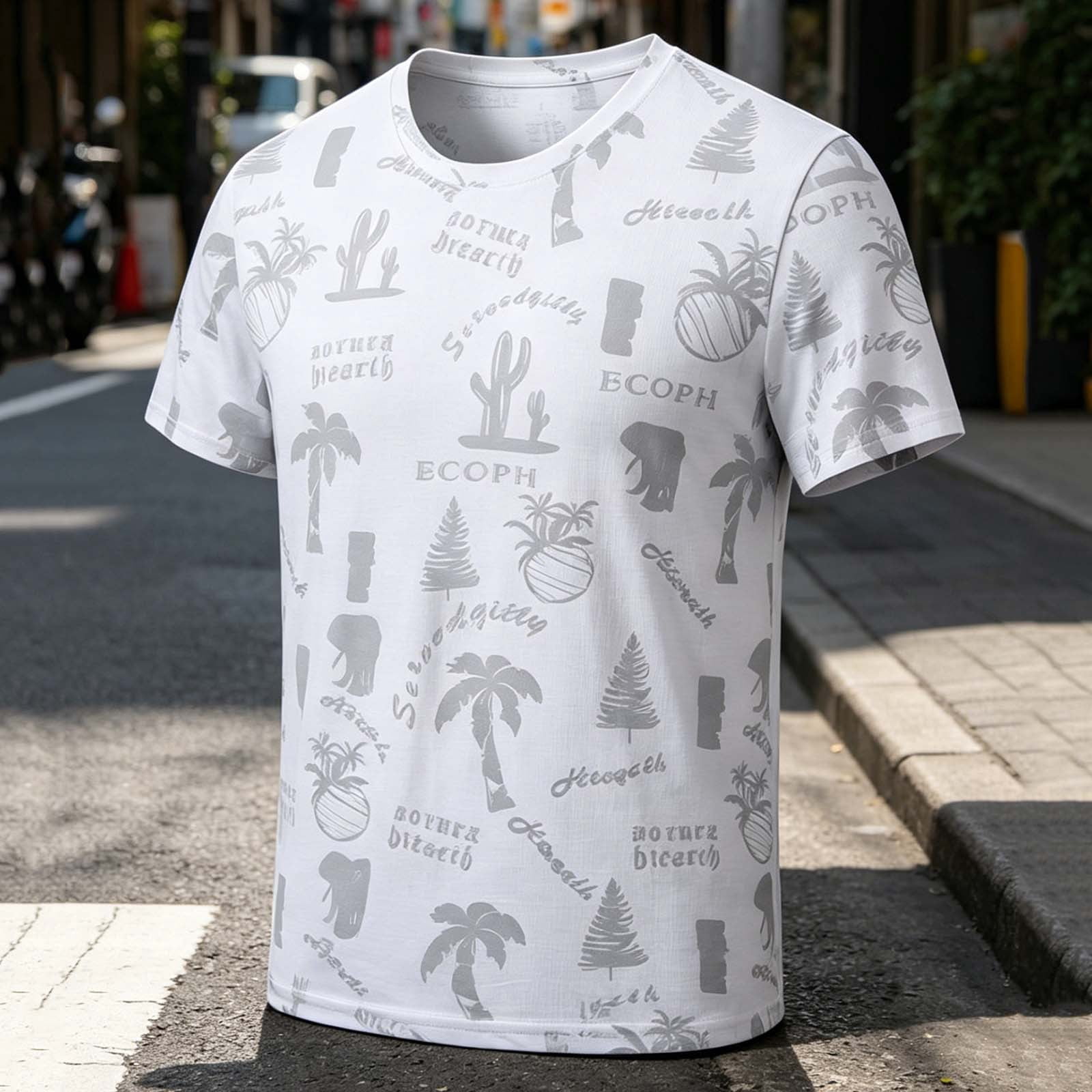 Dolkfu Hawaiian Style Graphic Tees Men Crew Neck White Pull-On Short ...