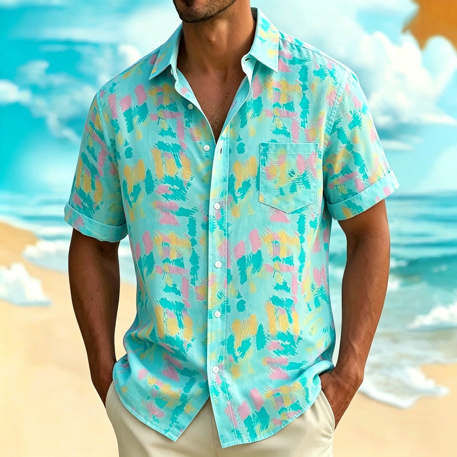 Dolkfu Hawaiian Style Shirts for Men Short Sleeve Multicolor Collared ...