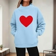 Dolkfu Heart Print Women's Shirts Blue Valentines Day Loose Sweatshirts ...