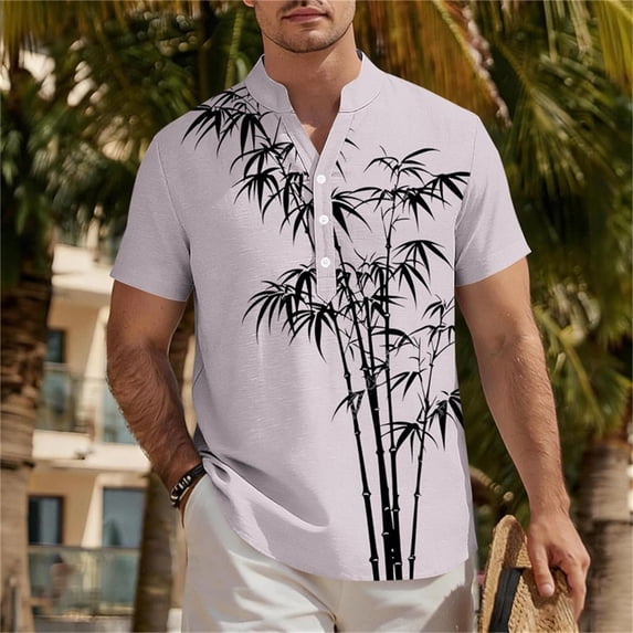 Dolkfu Henley Graphic Tees Gray Button Short Sleeve Minimalist Tops ...