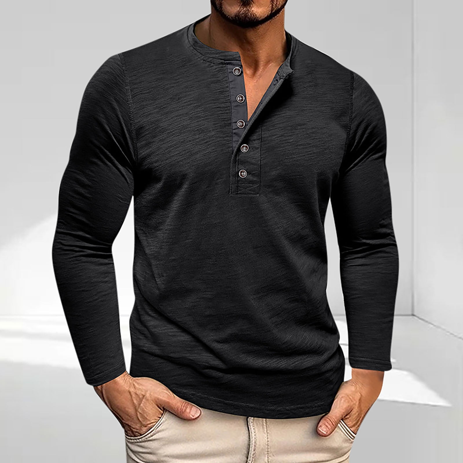 Dolkfu Henley Summer Shirts Mens Casual Long Sleeve Button Casual Solid ...