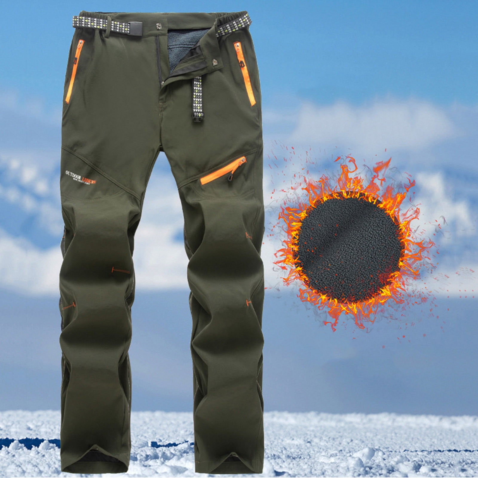 Dolkfu Hiking Men Fashion Pants Green Cargo Color Block Fleece Lined Soft Shell Pants Men ...