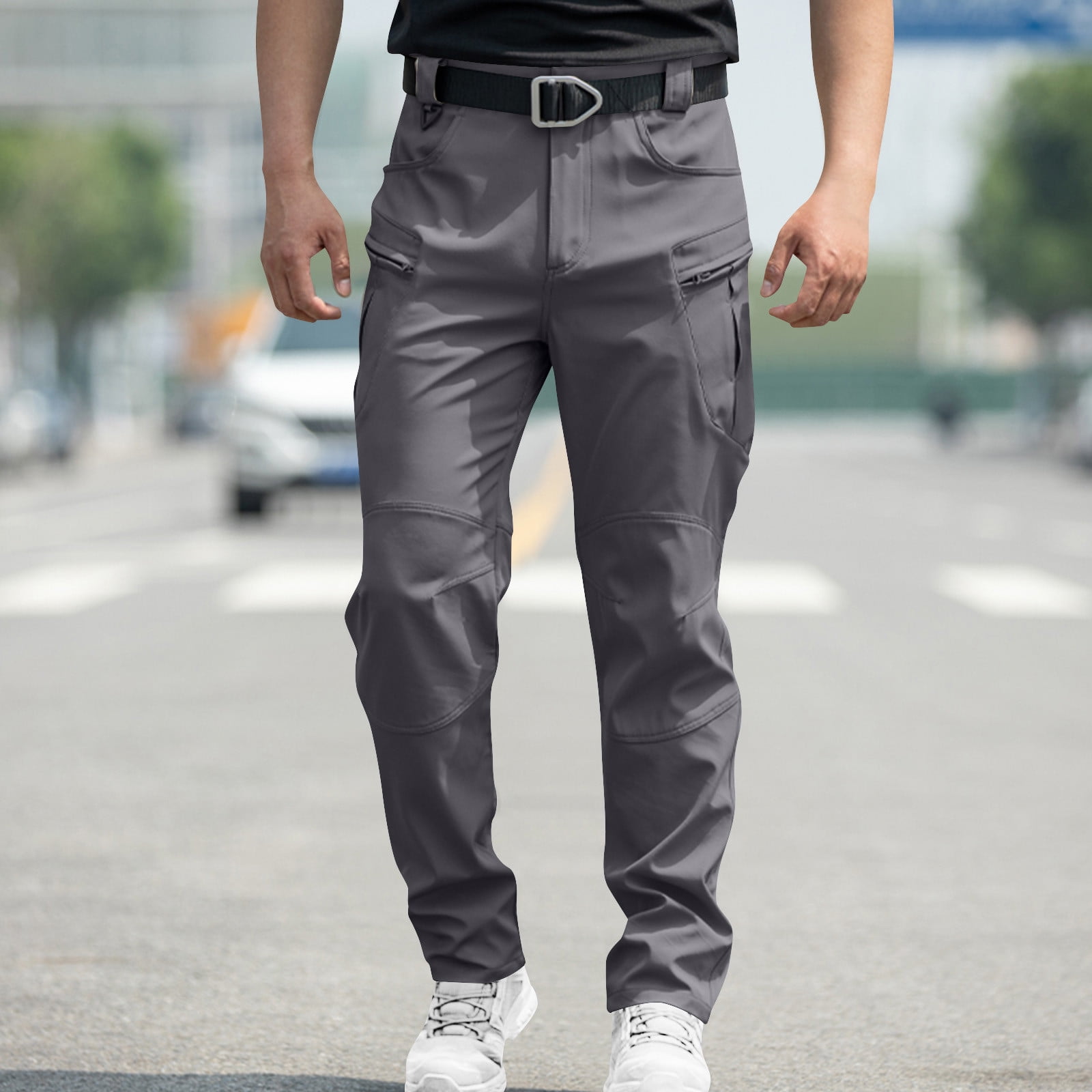 Dolkfu Hiking Pants Men Zipper Gray Cargo Water Resistant Stretch Loose ...