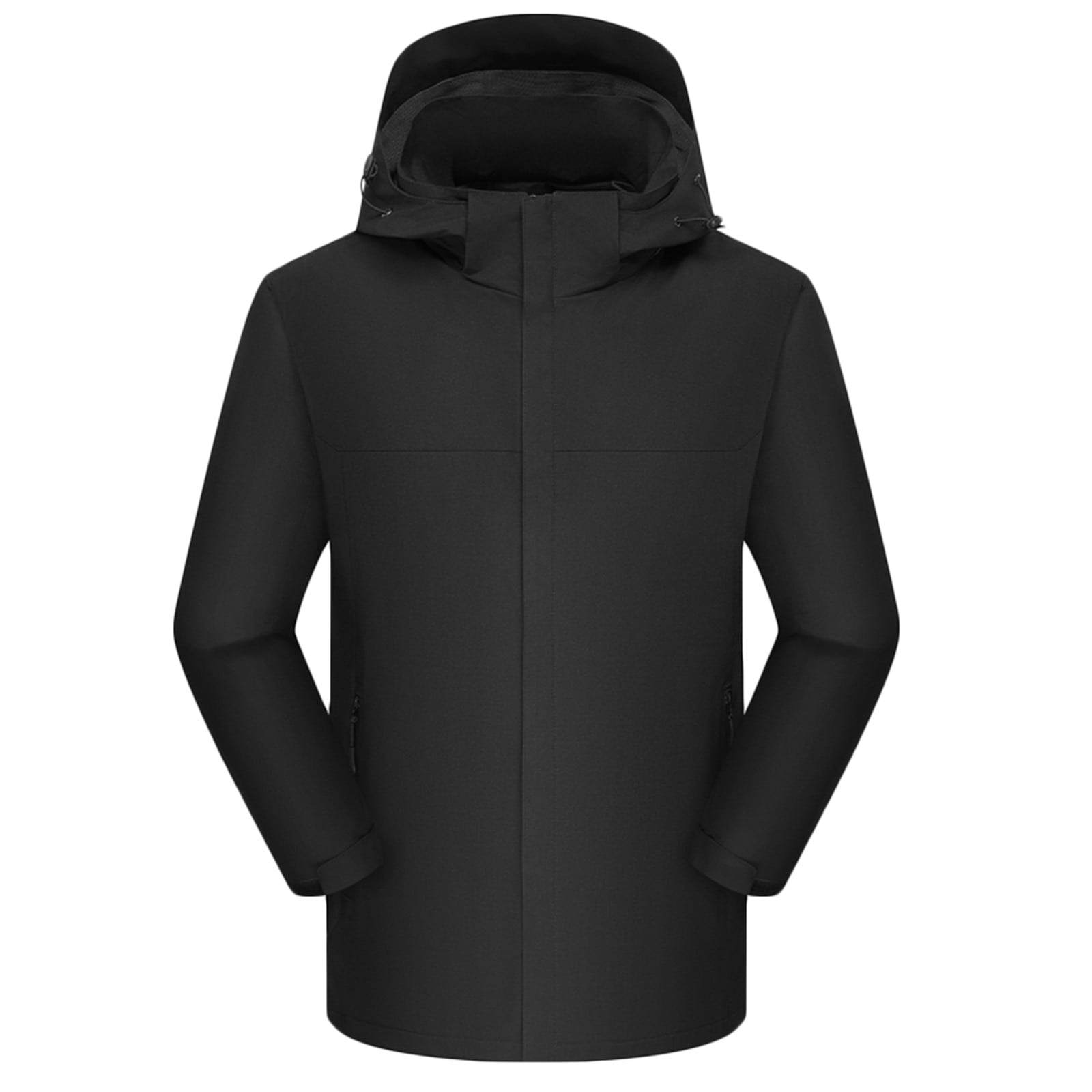Dolkfu Jacket Men Black Waterproof Full Zip Windbreaker Detachable Hood ...