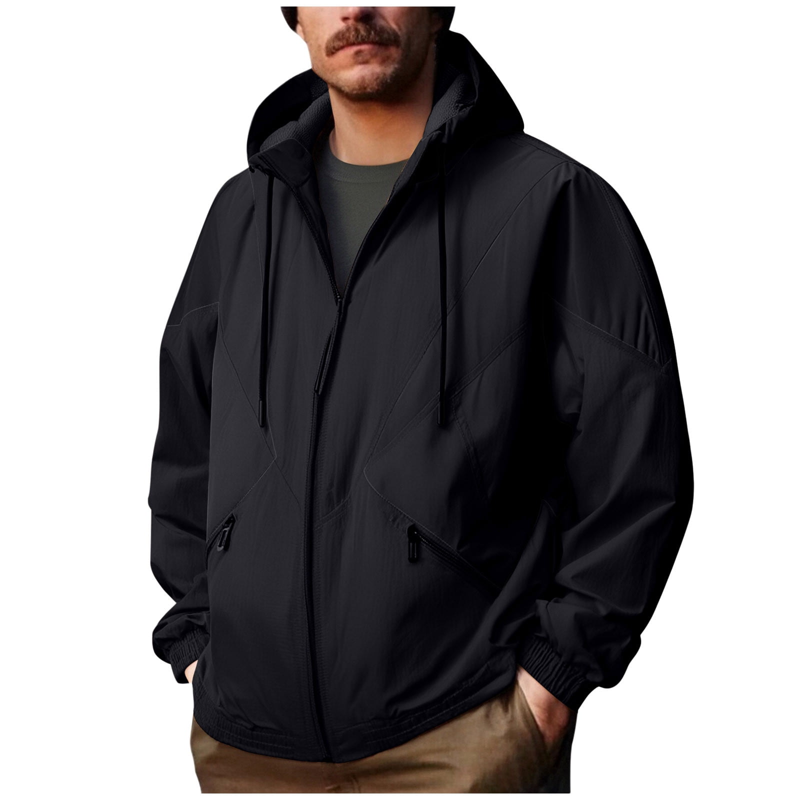 Dolkfu Jacket for Men Hooded Zip up Black Windbreaker Sport Outdoors ...