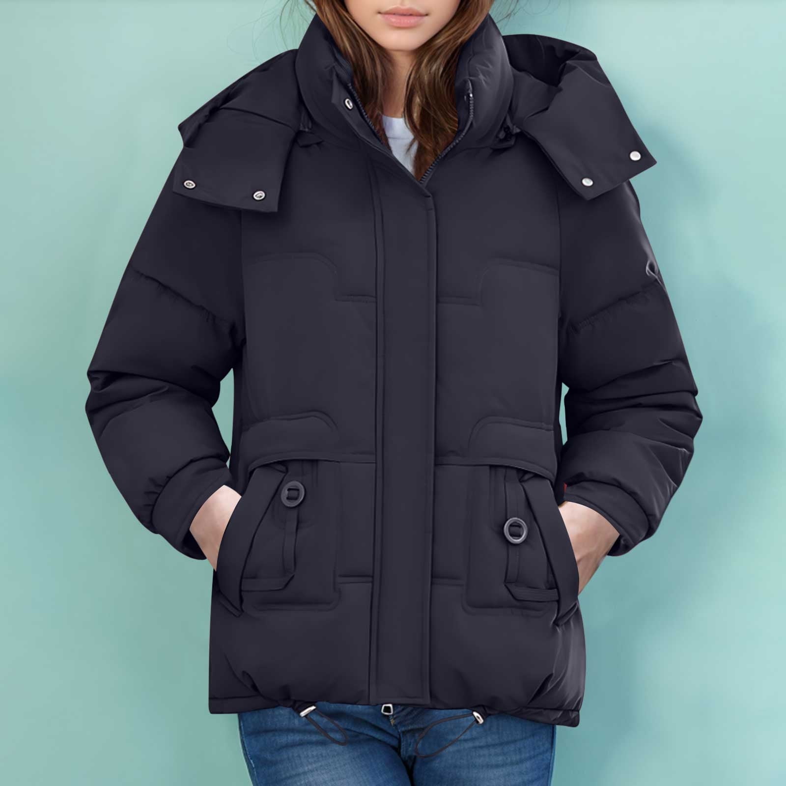 Dolkfu Jackets for Women Fashion Heavyweight Black Thicken Detachable ...