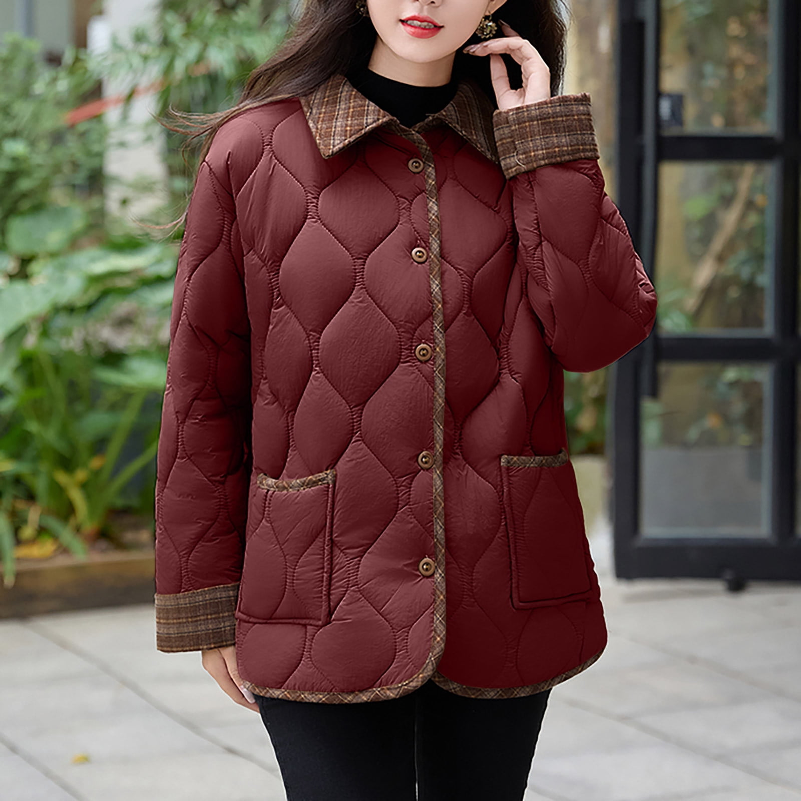Dolkfu Jackets for Women Trendy Red Solid Full Zip Sherpa Lined Quilted ...