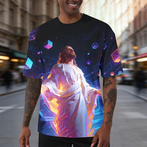 Dolkfu Jesus Mens Shirts Short Sleeve Happy Easter Graphic Tees Round ...