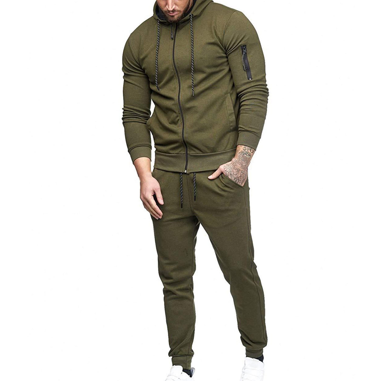 Dolkfu Jogger Mens 2 Piece Sets Jackets Sweatpants Cotton Solid Color ...