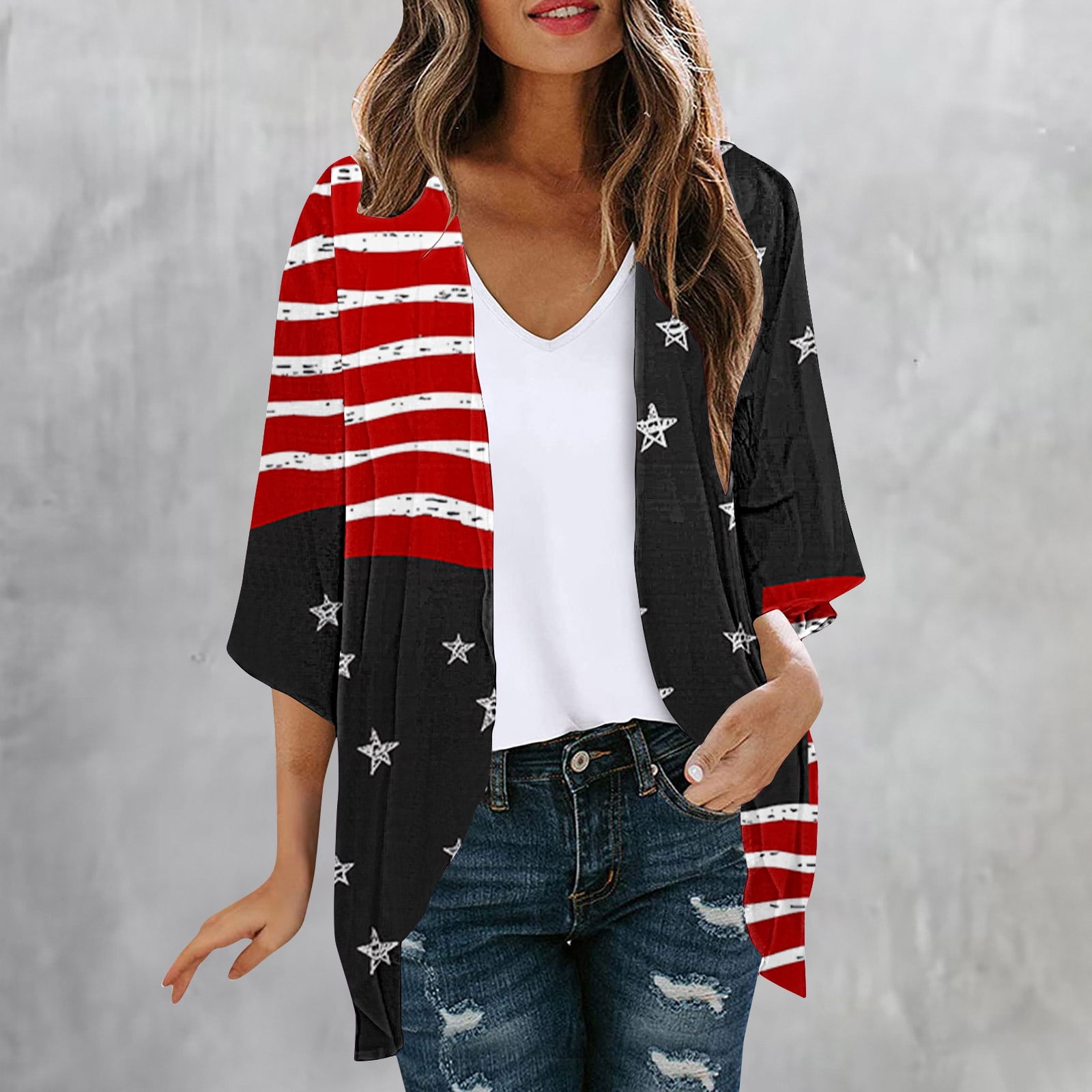 Dolkfu Kimonos for Women Beach Swimsuit Independence Day Cover-up Women ...