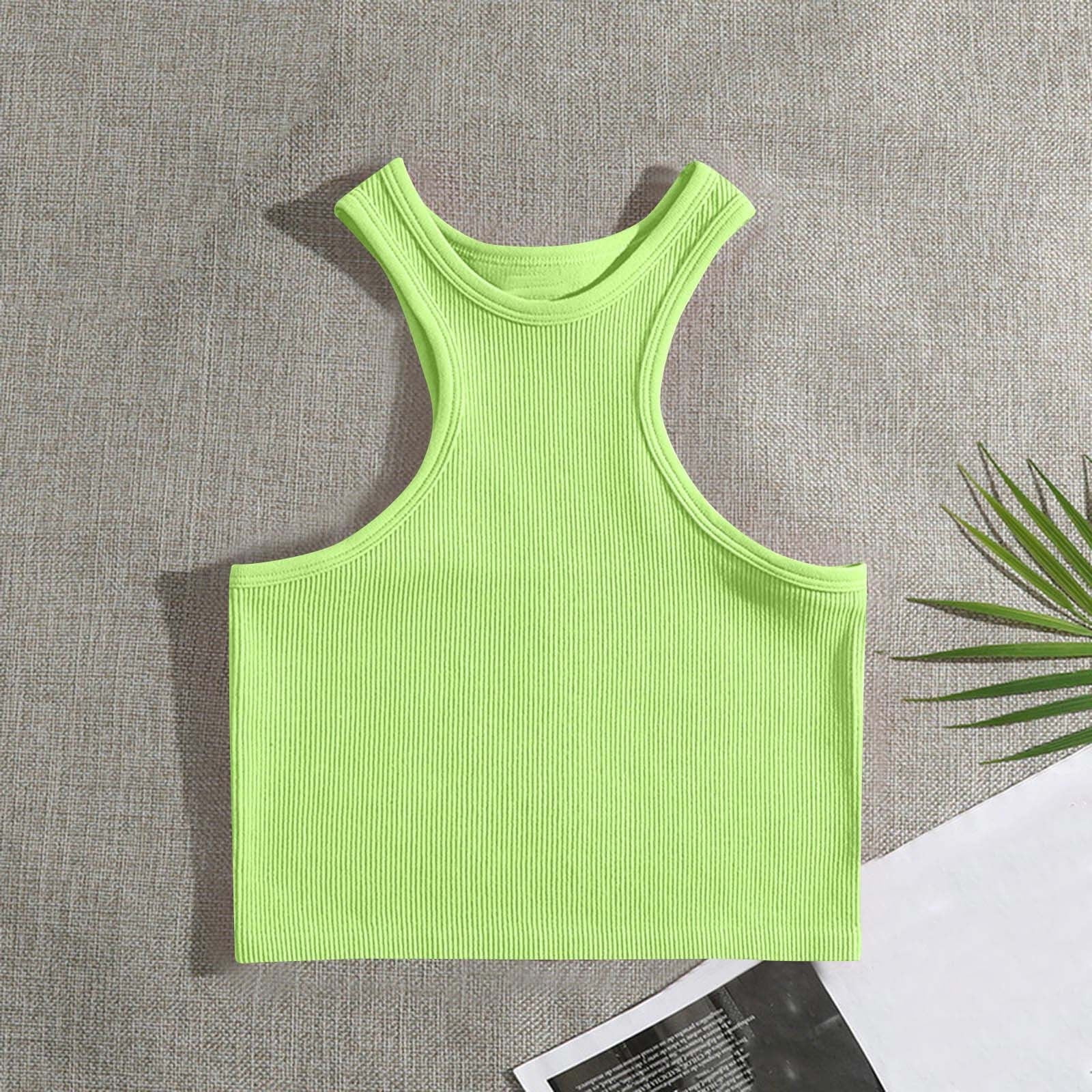 Dolkfu Ladies Tank Tees Racer Back Crop Slim Fit Ribbed Solid Color ...