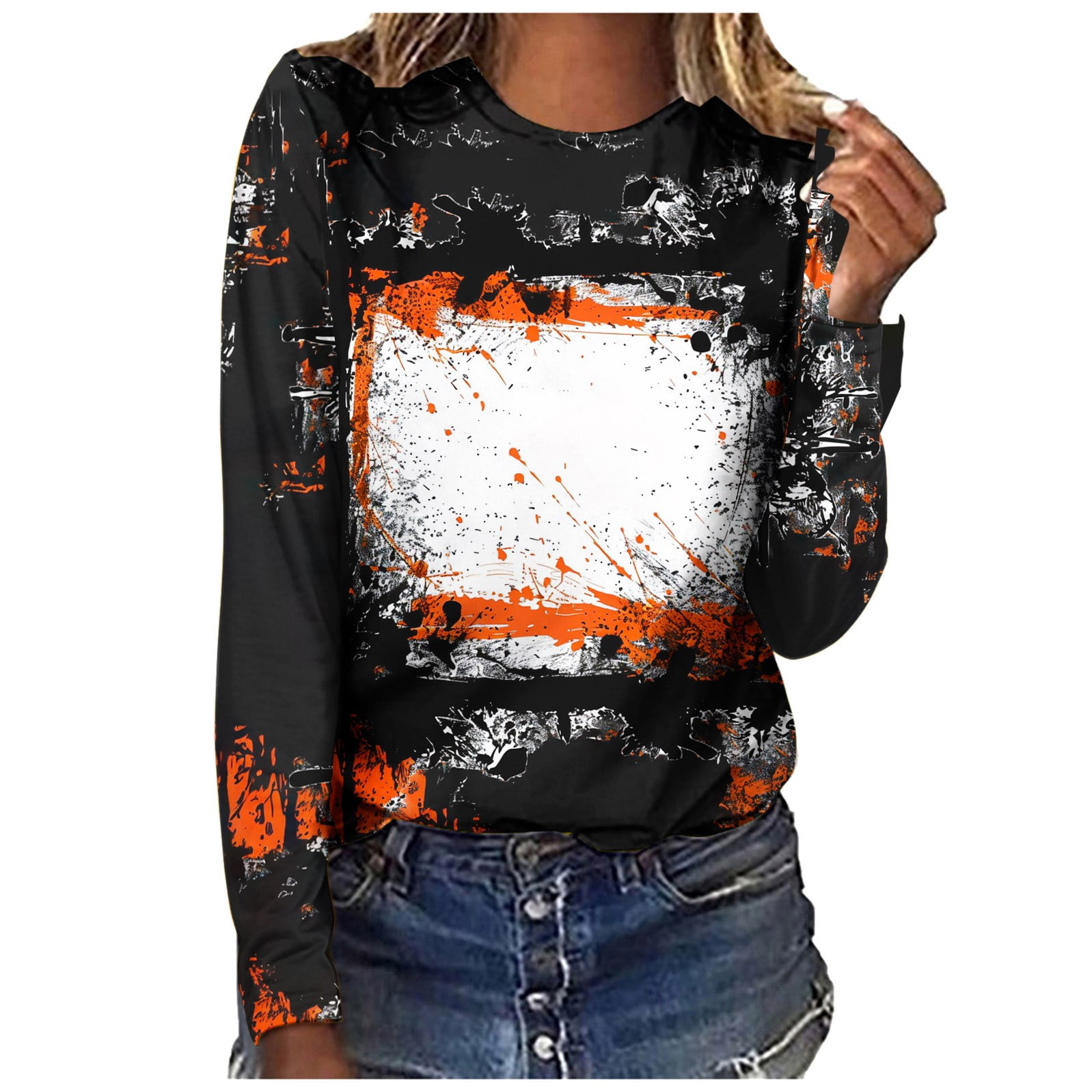 Dolkfu Long Sleeve Womens Spring Crew Neck Graphic Tie Dye Classic Fit ...