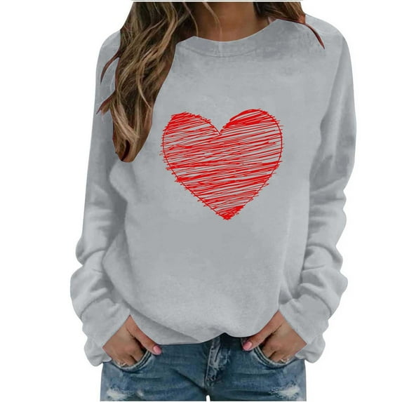 Dolkfu Love Print Holiday Sweatshirts for Women Gray Valentines Plus ...