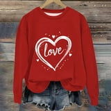 Dolkfu Love Print Sweatshirt Women Loose Fitting Valentines Day Red ...