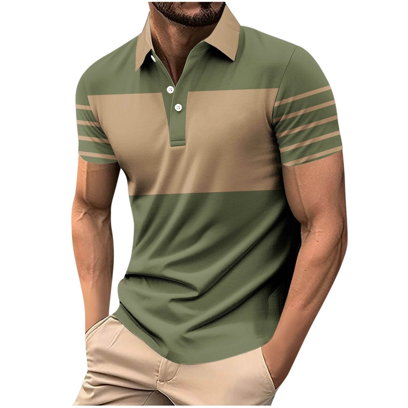 Dolkfu Men Shirts Striped Po-Lo Color Block Mesh Moisture-Wicking Short ...